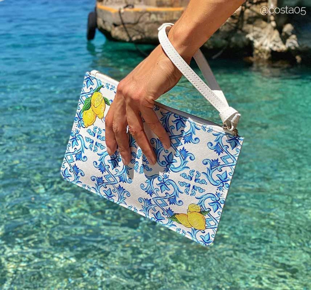 Handpainted Italy Sicily Amalfi Coast Design Clutch Bag Purse Pochette ...
