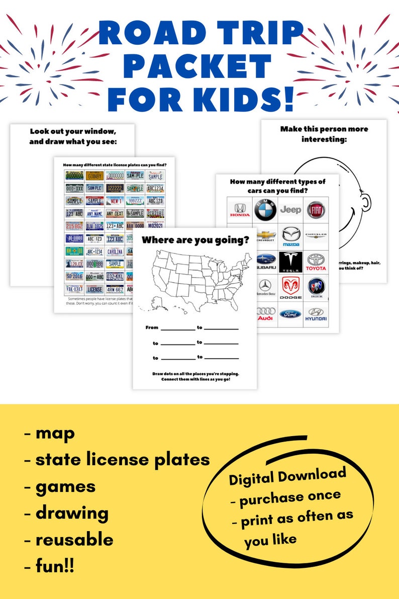 Road Trip Kids Packet - Digital Download Printable - Things to Do in ...