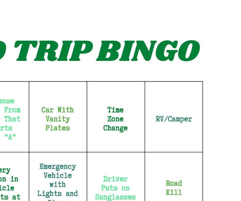 Road Trip Bingo - Printable, Digital Download - 7 Different Sheets ...