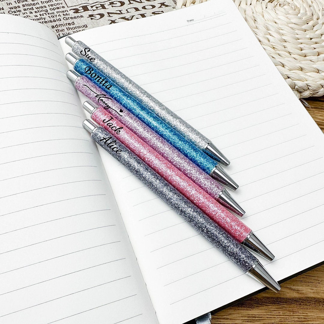 Personalized Glitter Pen, Journal Pen, Rubberized Soft Touch Ballpoint ...