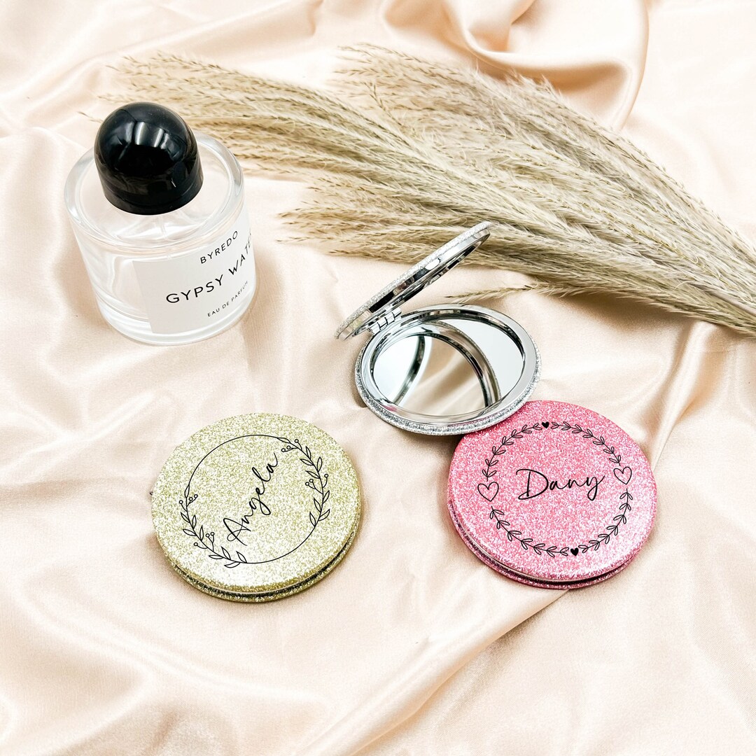 Personalized Glitter Compact Mirror With Name, Engraved Compact Mirror ...