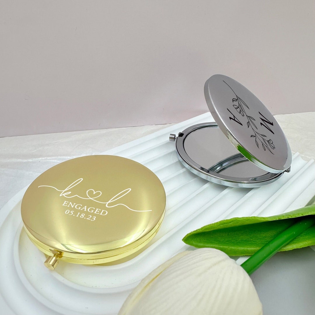 Personalized Engagement Compact Mirror, Wedding Gift, Personalized ...