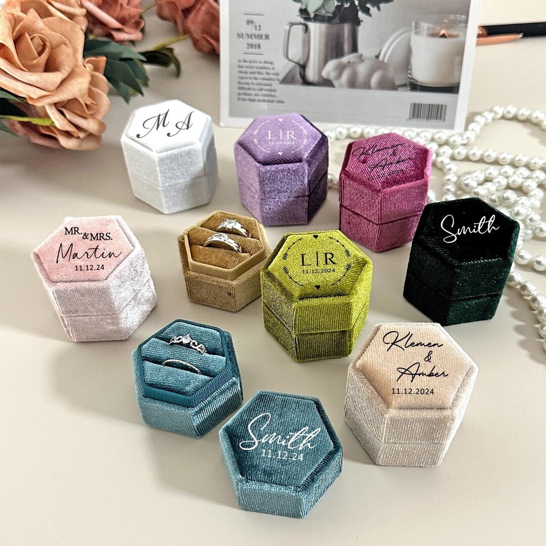 Personalized Velvet Ring Box, Engagement Ring Box, Wedding Ring Box ...