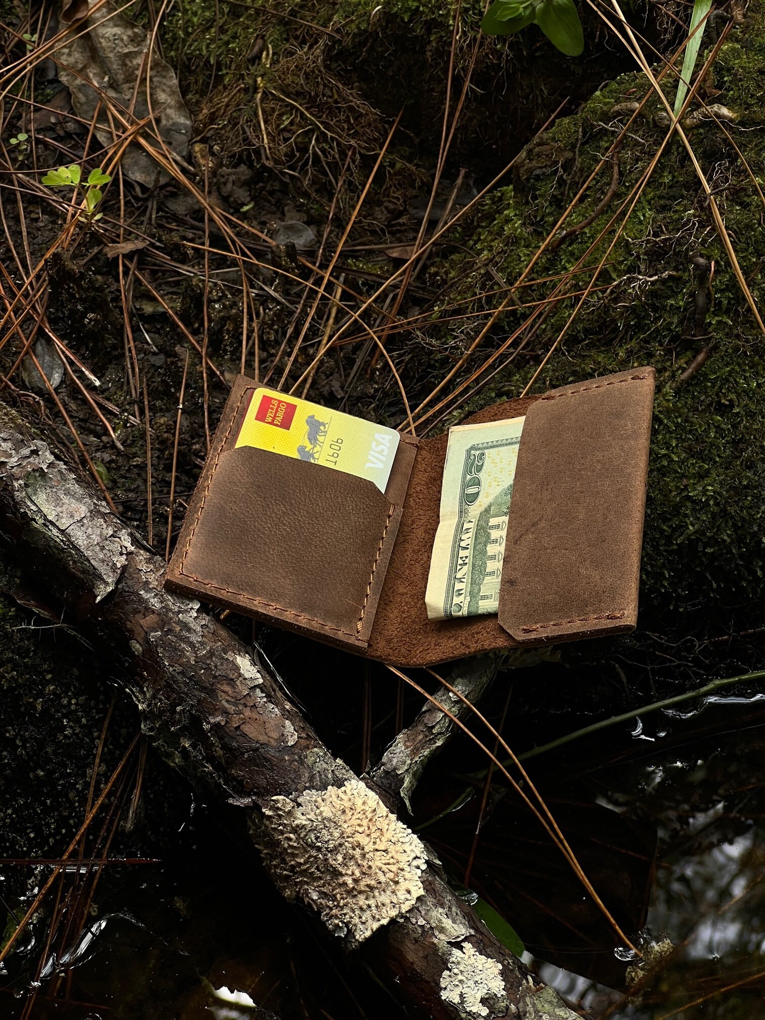 Bifold Wallet for Men, Handmade Card Holder, Vintage Hunter Leather ...