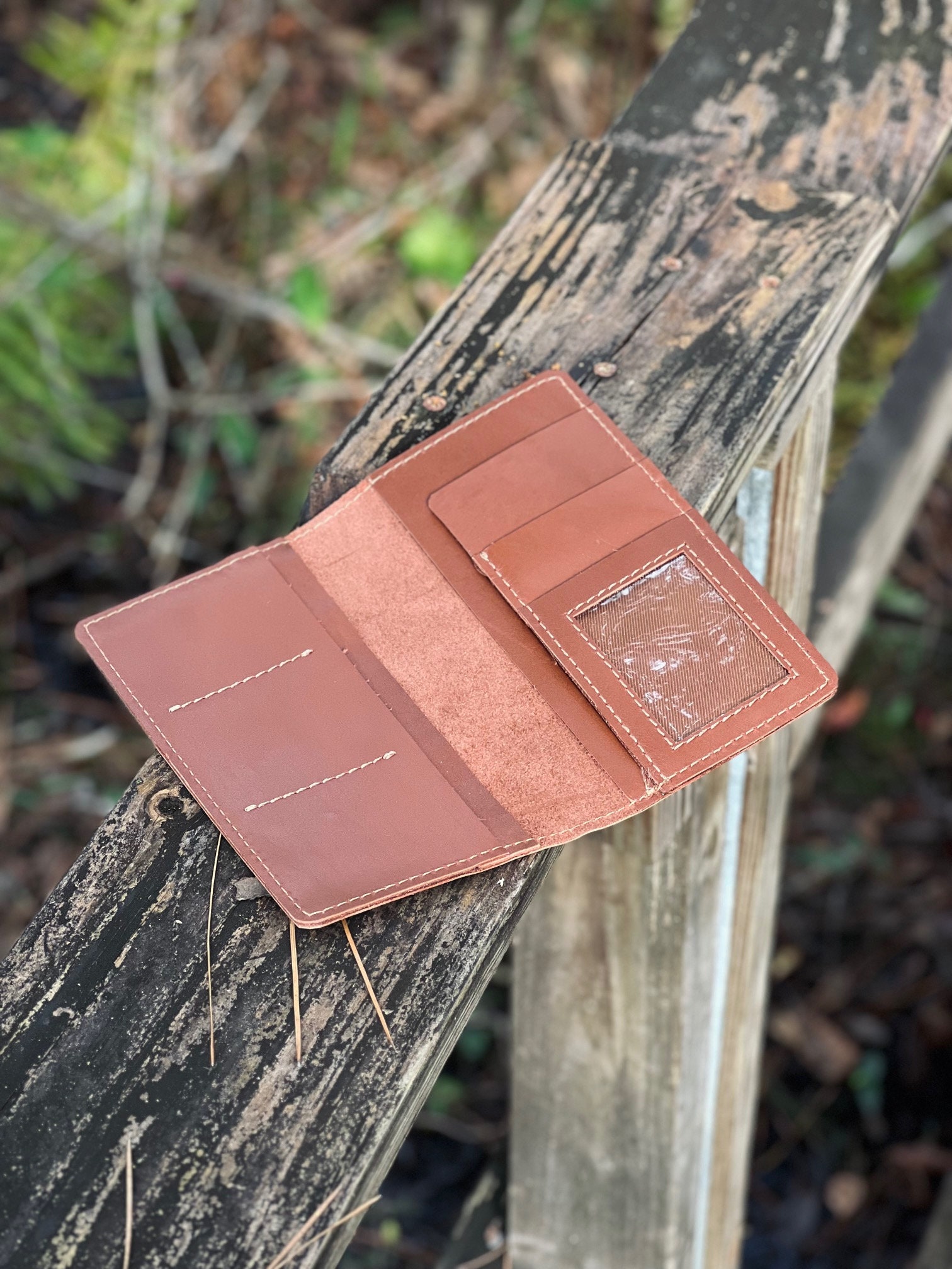 Long Leather Veg Tan Wallet for Men, Large Bifold Wallet, Tall Check ...
