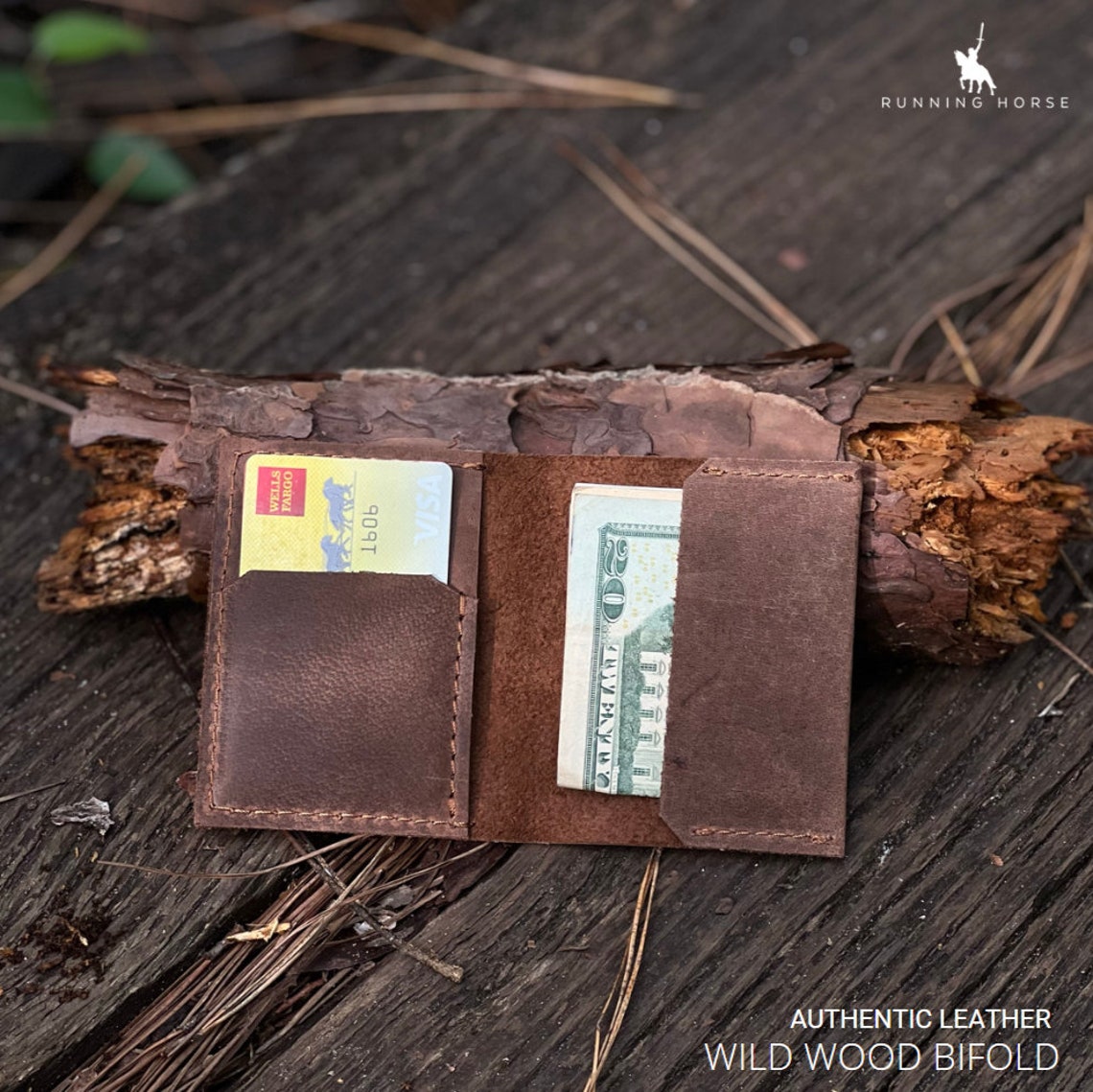 Bifold Wallet for Men, Handmade Card Holder, Vintage Hunter Leather ...