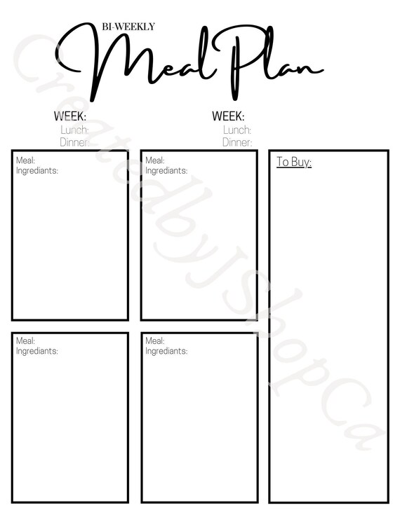 Bi-weekly Meal Plan - Etsy