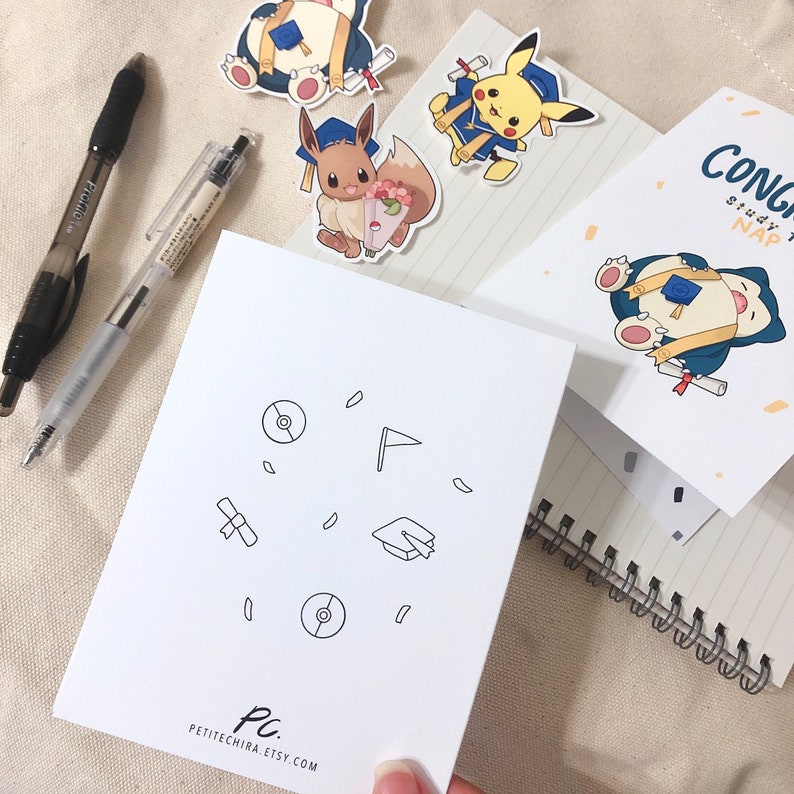 Cute Pokemon Graduation Matte Stickers & Greeting Cards - Etsy