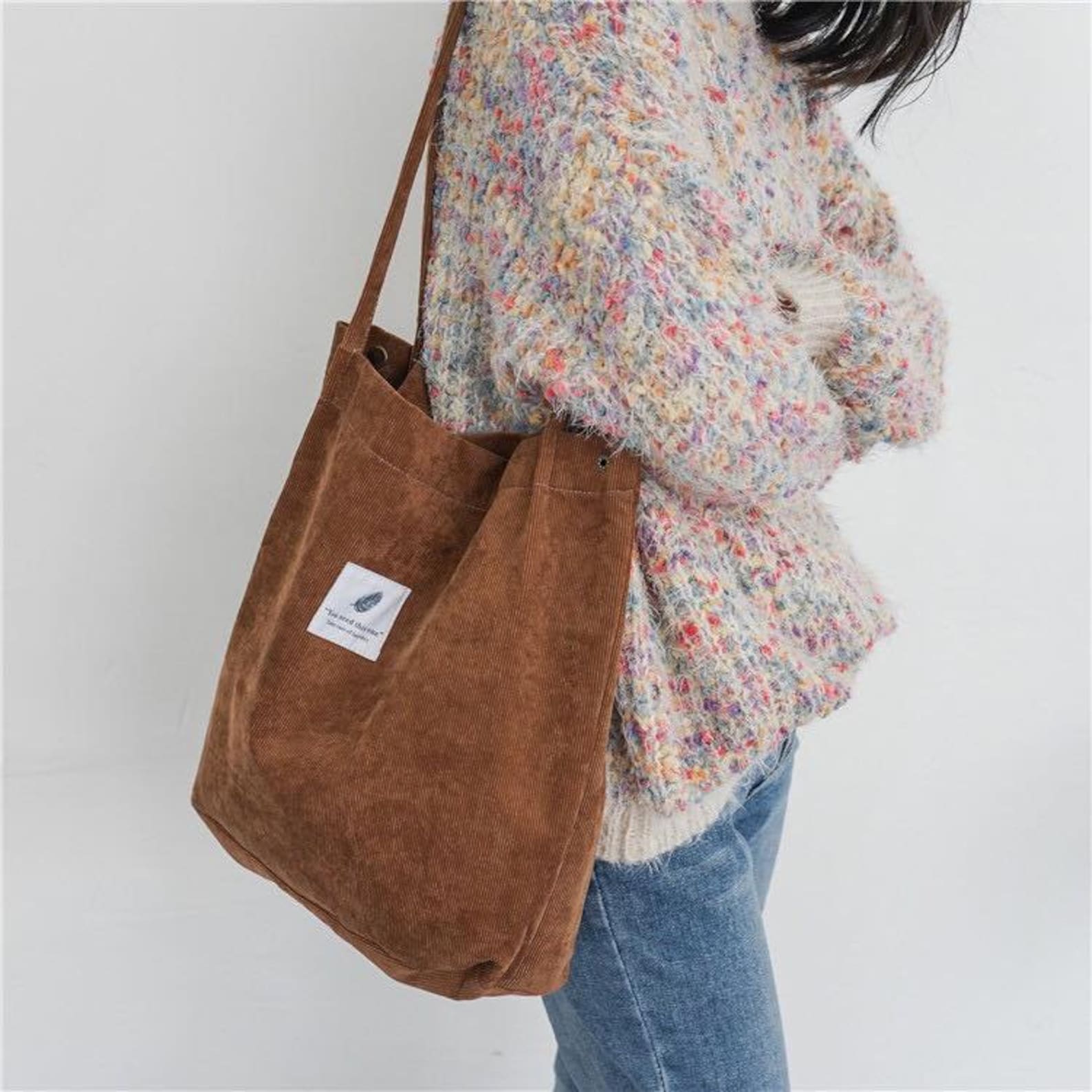 Women Corduroy Tote Bag With Inner Pockets Reusable Washable Etsy