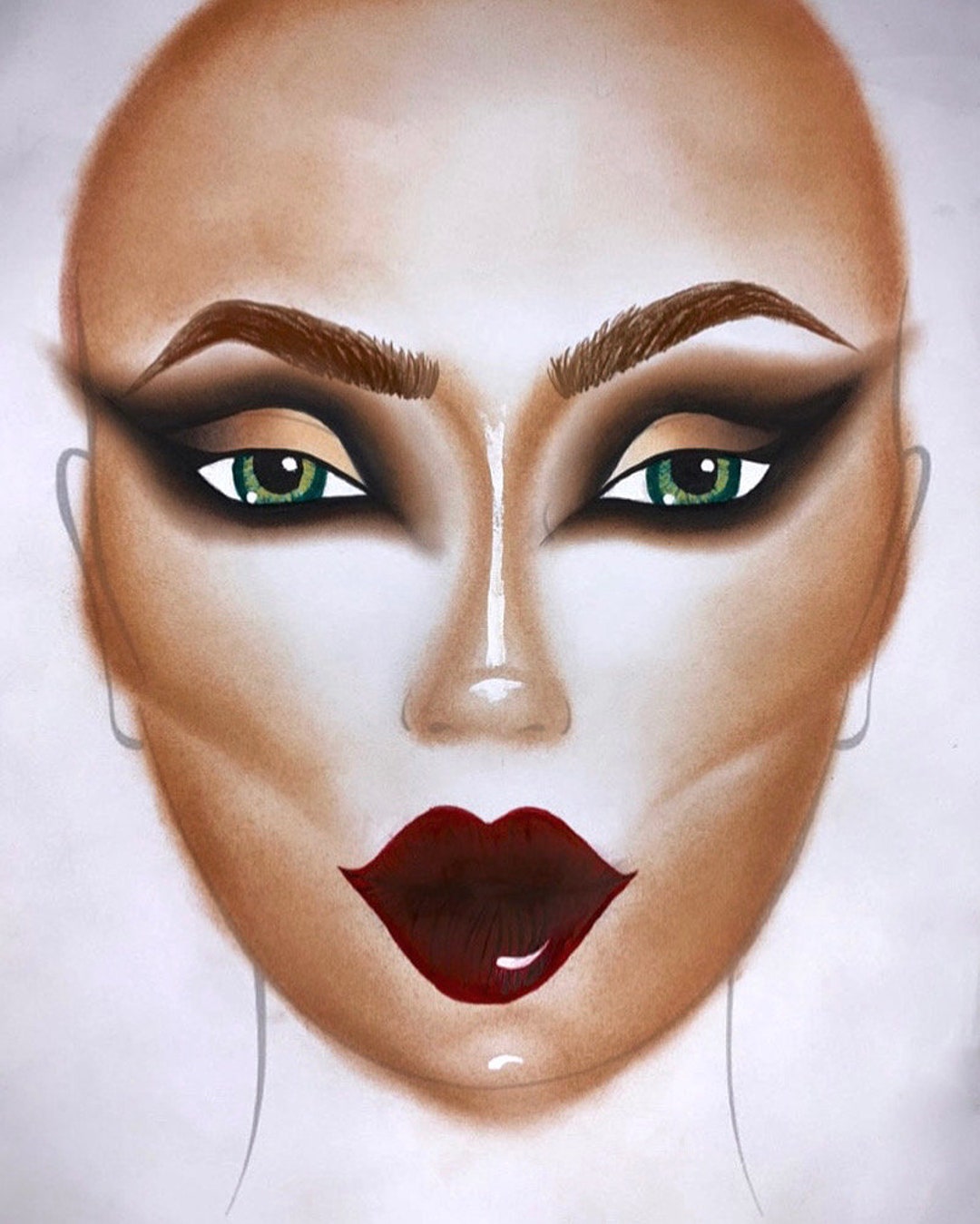 90’s Cat Eye - Makeup Face Chart - Etsy