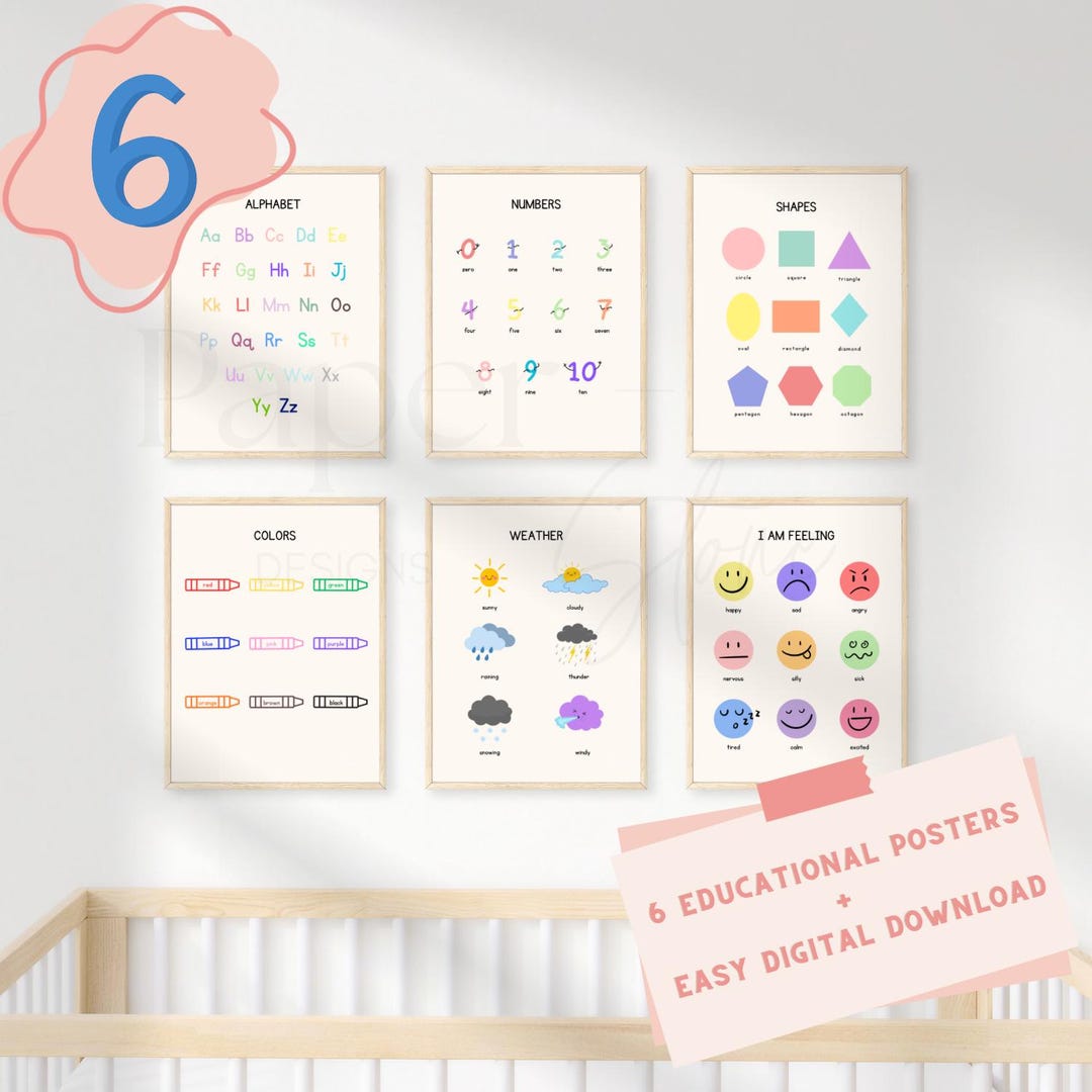 Toddler Learning Posters, Alphabet, Numbers, Emotions, Classroom Decor ...