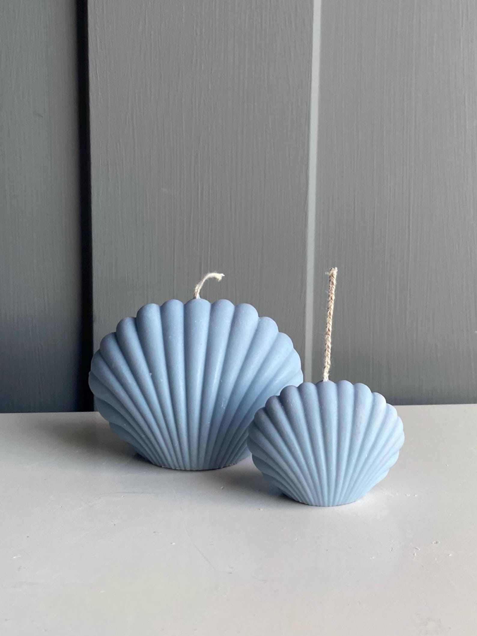 Blue Soy Sculptural Candle Set: Ocean Wave & Seashell Decor - Etsy