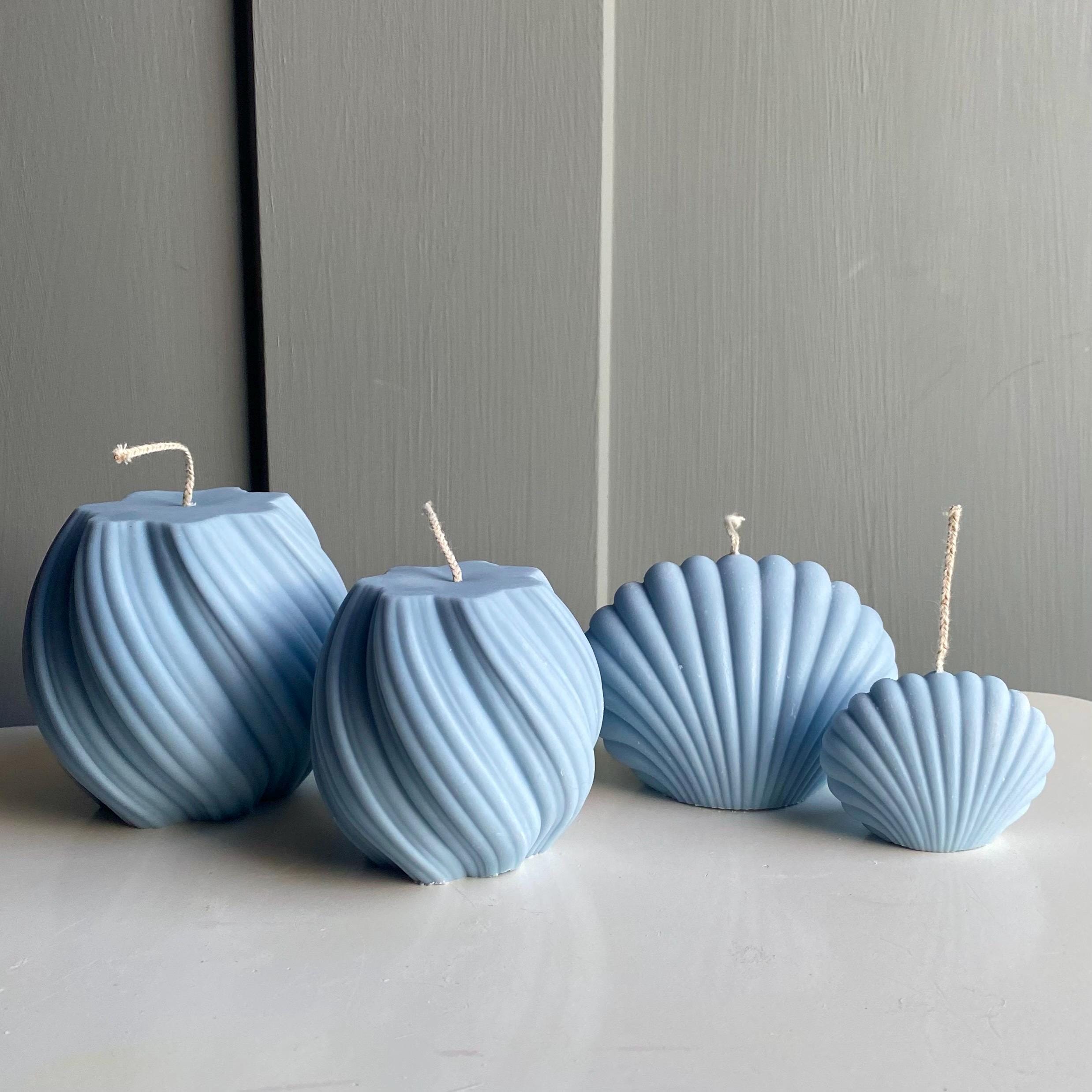 Blue Soy Sculptural Candle Set: Ocean Wave & Seashell Decor - Etsy