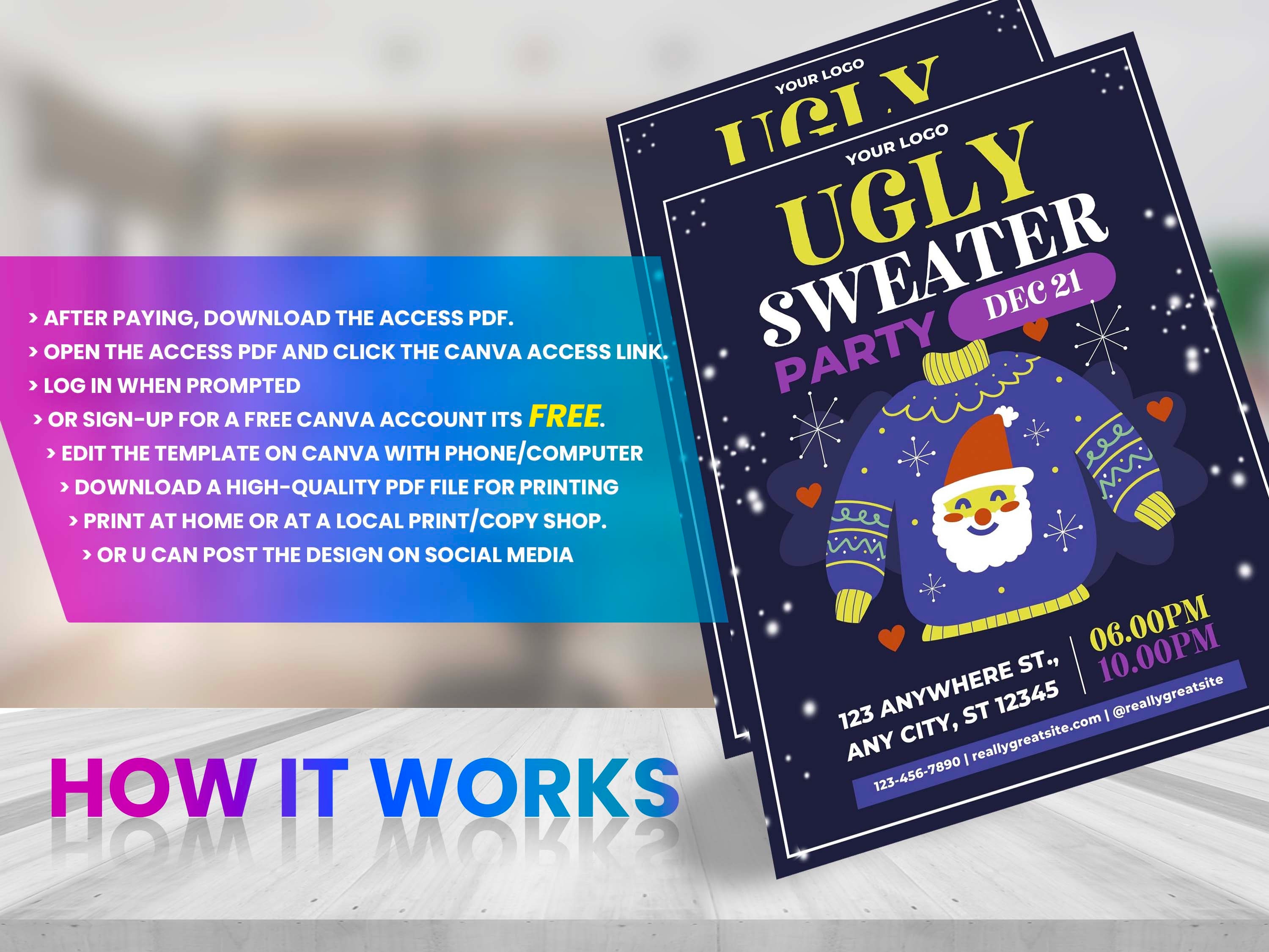 UGLY SWEATER FLYER Diy Editable Canva Template, Printable & Social ...
