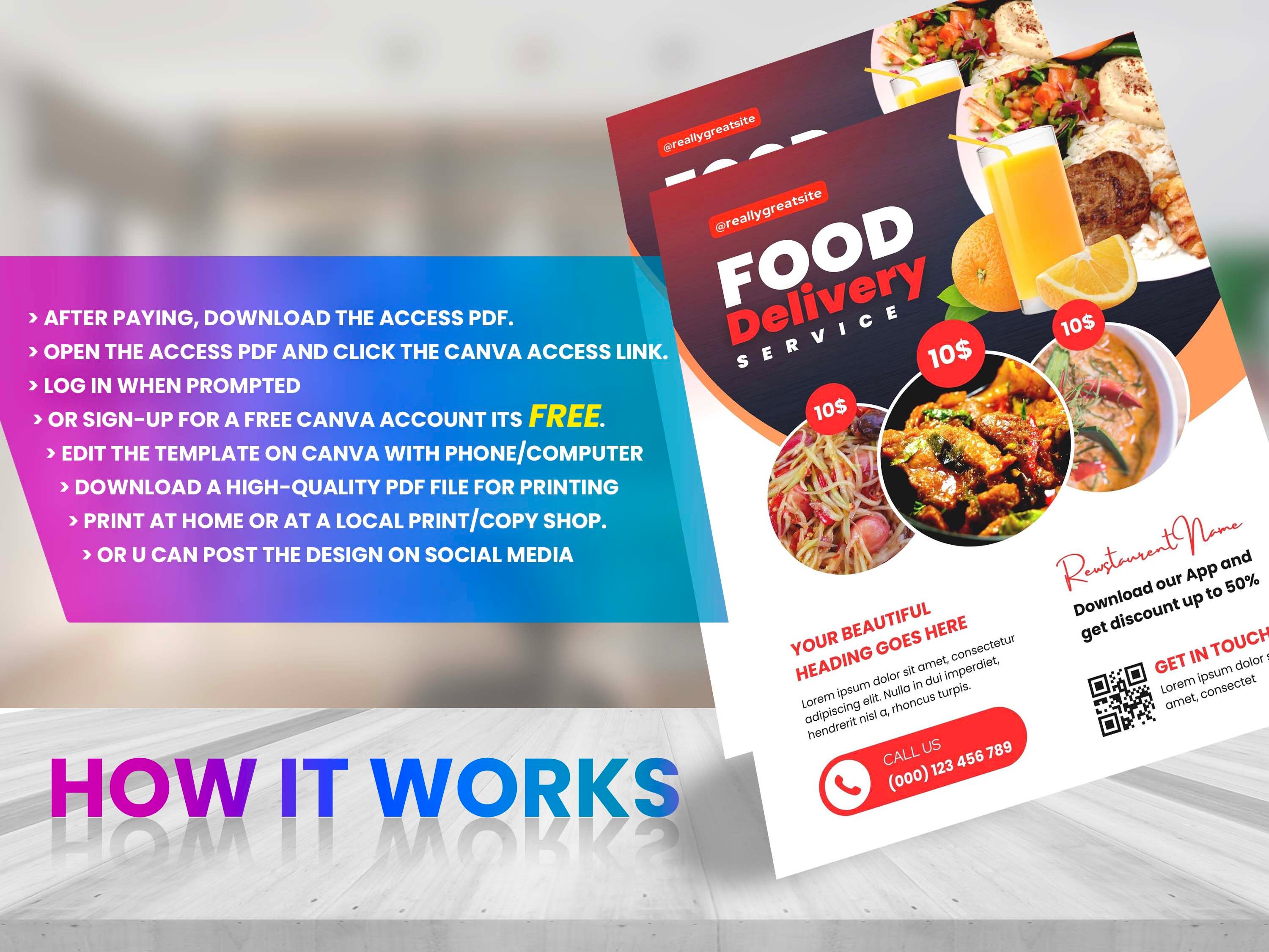 FOOD DELIVERY FLYER, Diy Editable Canva Template, Printable & Social ...