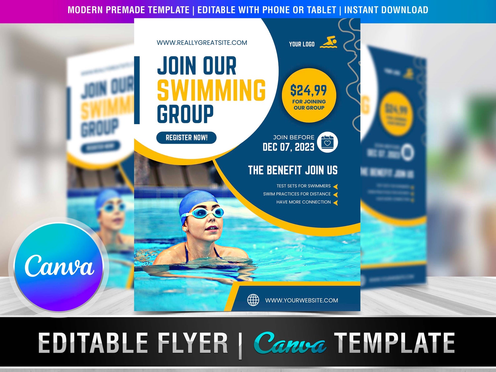 SWIMMING LESSON FLYER Diy Editable Canva Template, Printable & Social ...