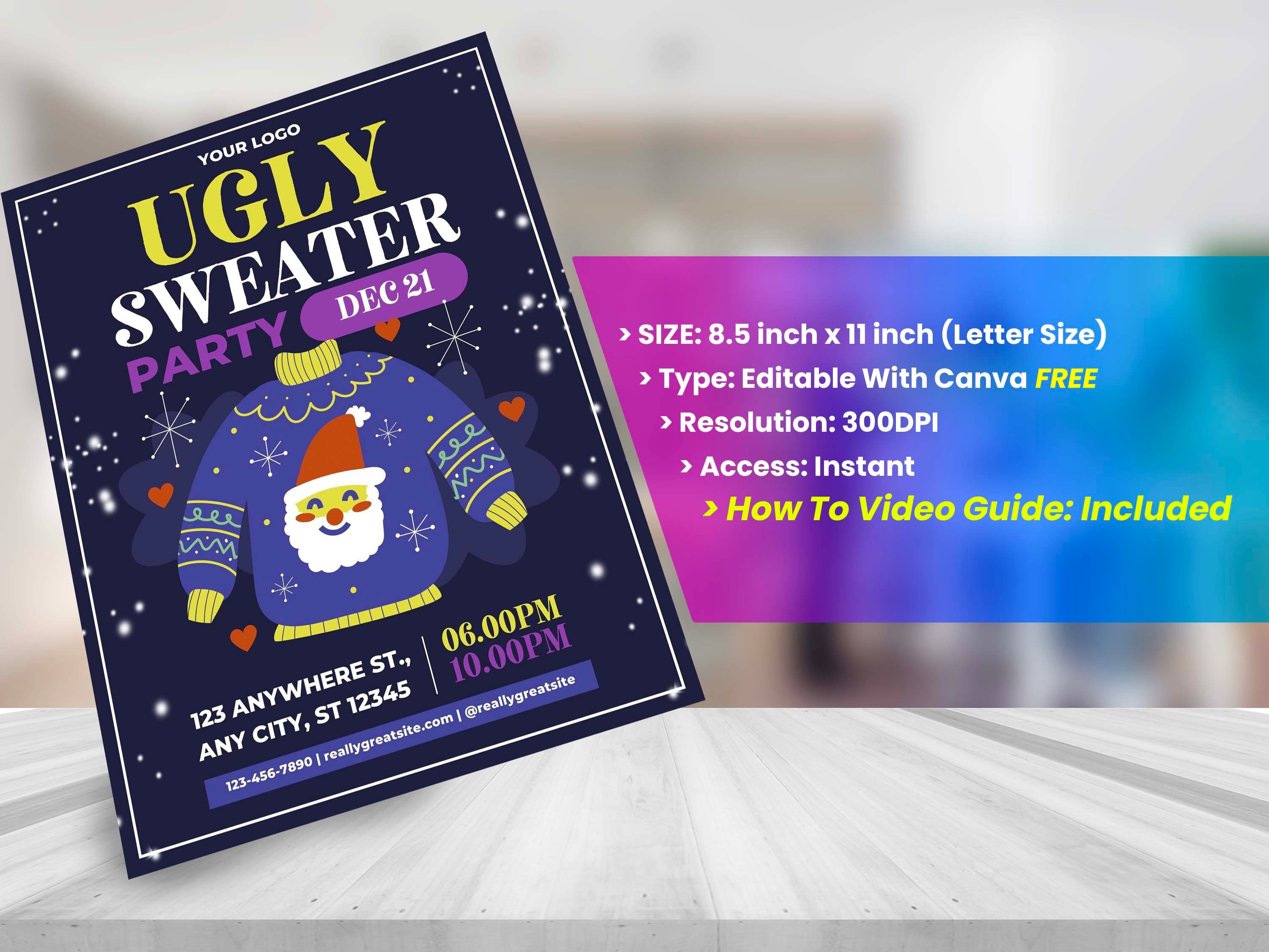 UGLY SWEATER FLYER Diy Editable Canva Template, Printable & Social ...
