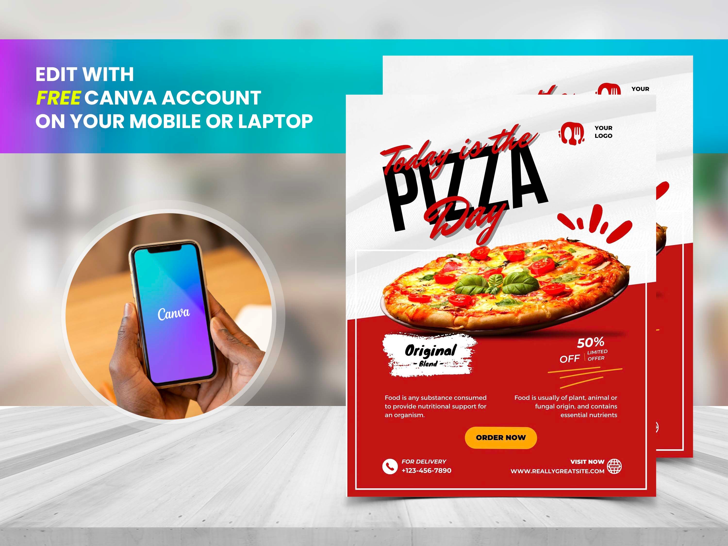 PIZZA DAY FLYER Diy Editable Canva Template, Printable & Social Media ...