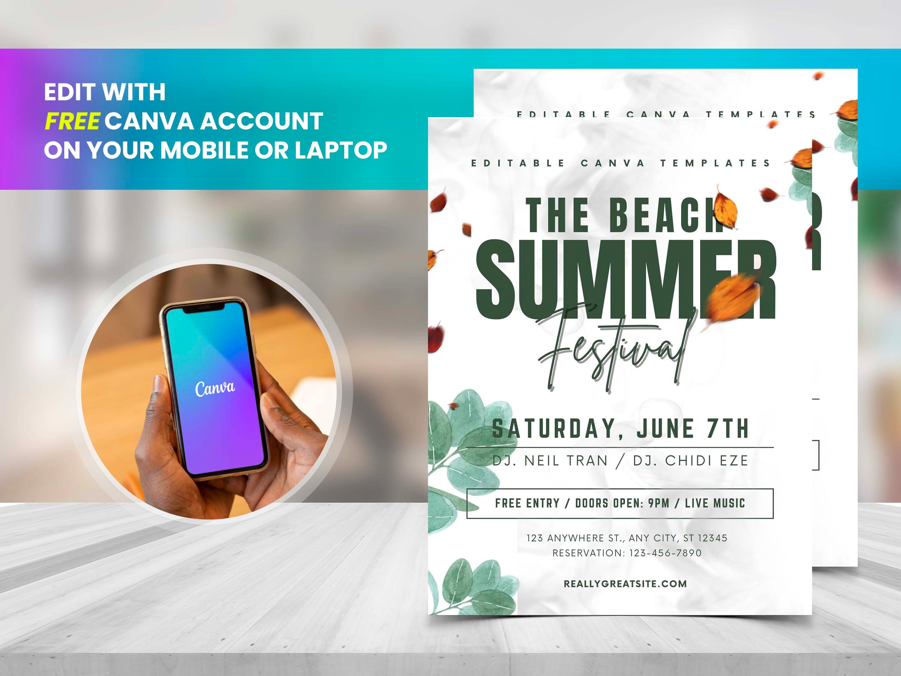 SUMMER PARTY FLYER Diy Editable Canva Template, Printable & Social ...