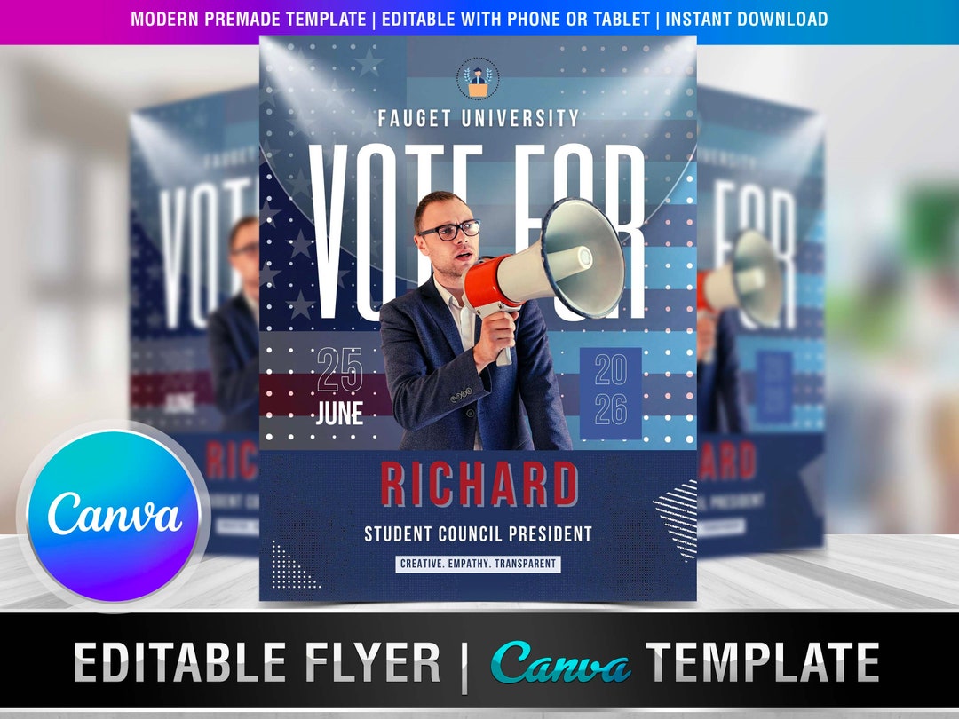 ELECTION CAMPAIGN Flyer Diy Editable Canva Template, Printable & Social ...