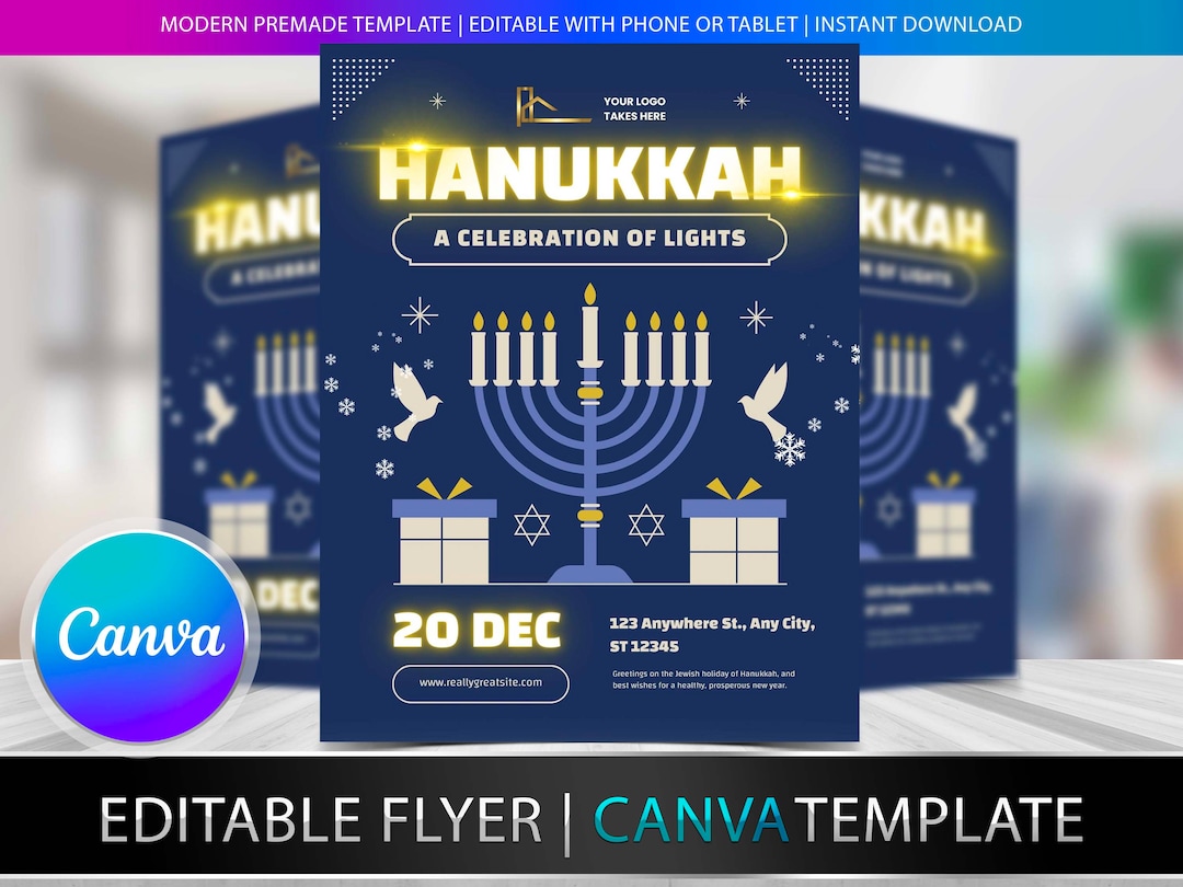 HANUKKAH FLYER DIY Editable Canva Template, Printable & Social Media ...