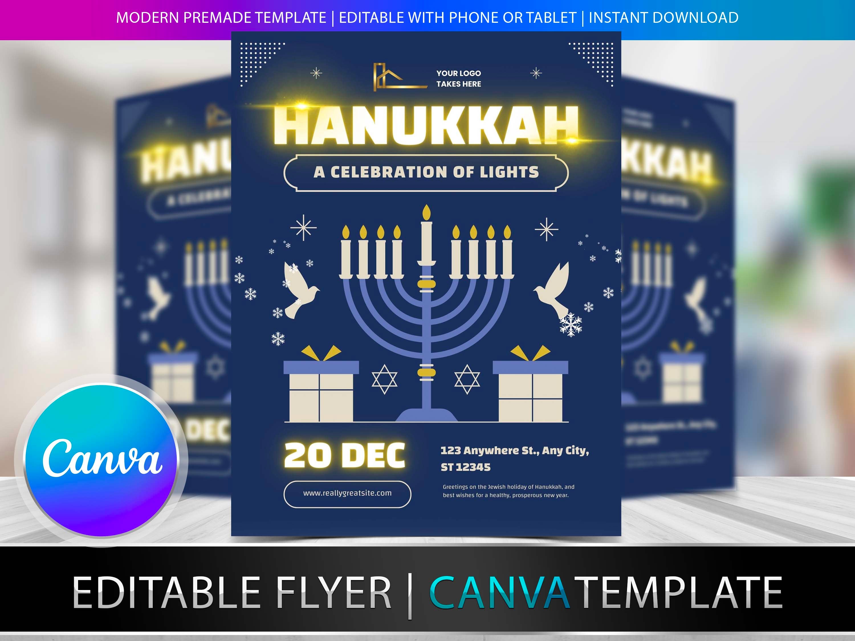HANUKKAH FLYER DIY Editable Canva Template, Printable & Social Media ...