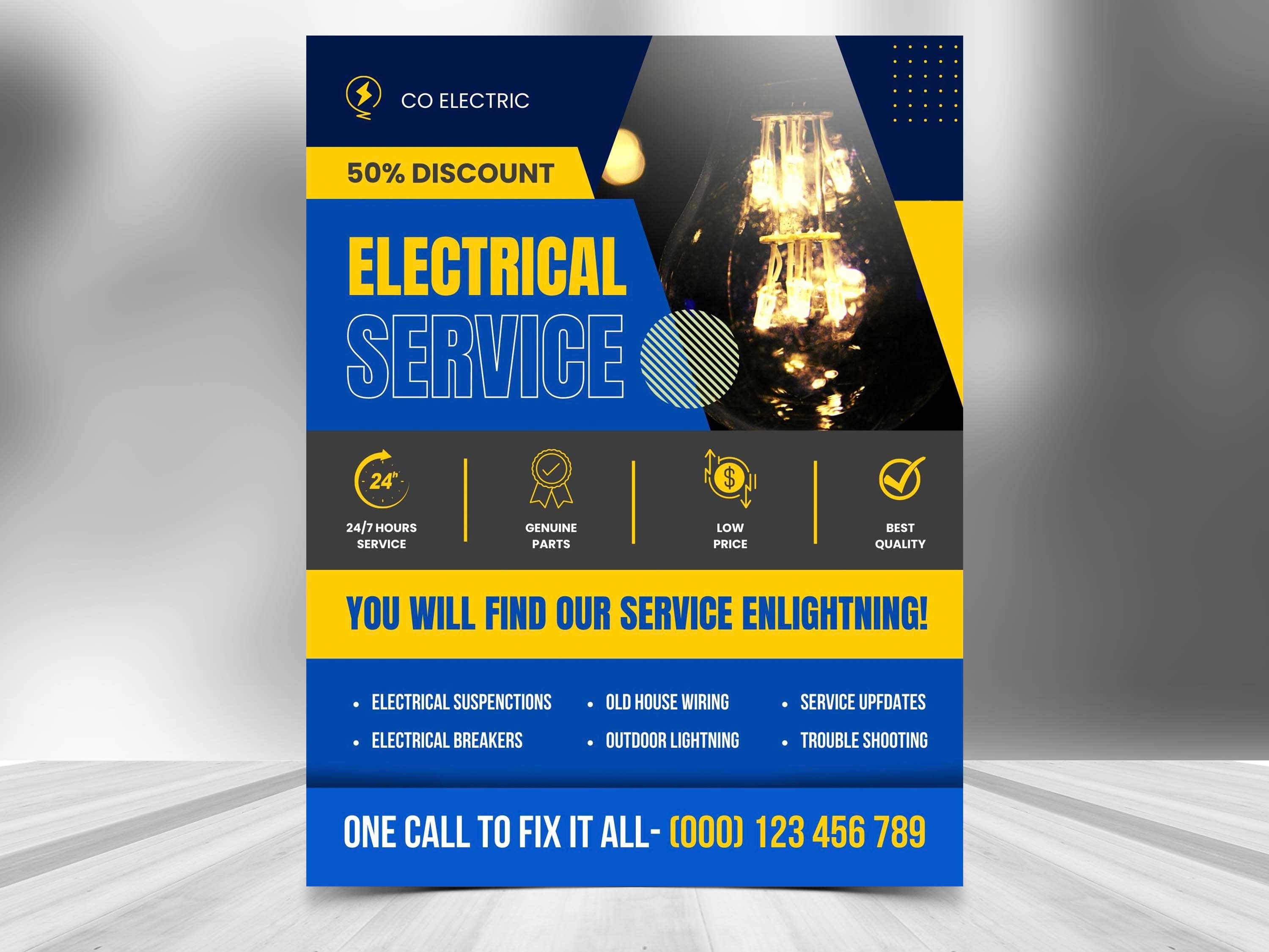 ELECTRICAL CONTRACTOR FLYERS Diy Editable Canva Template, Printable ...