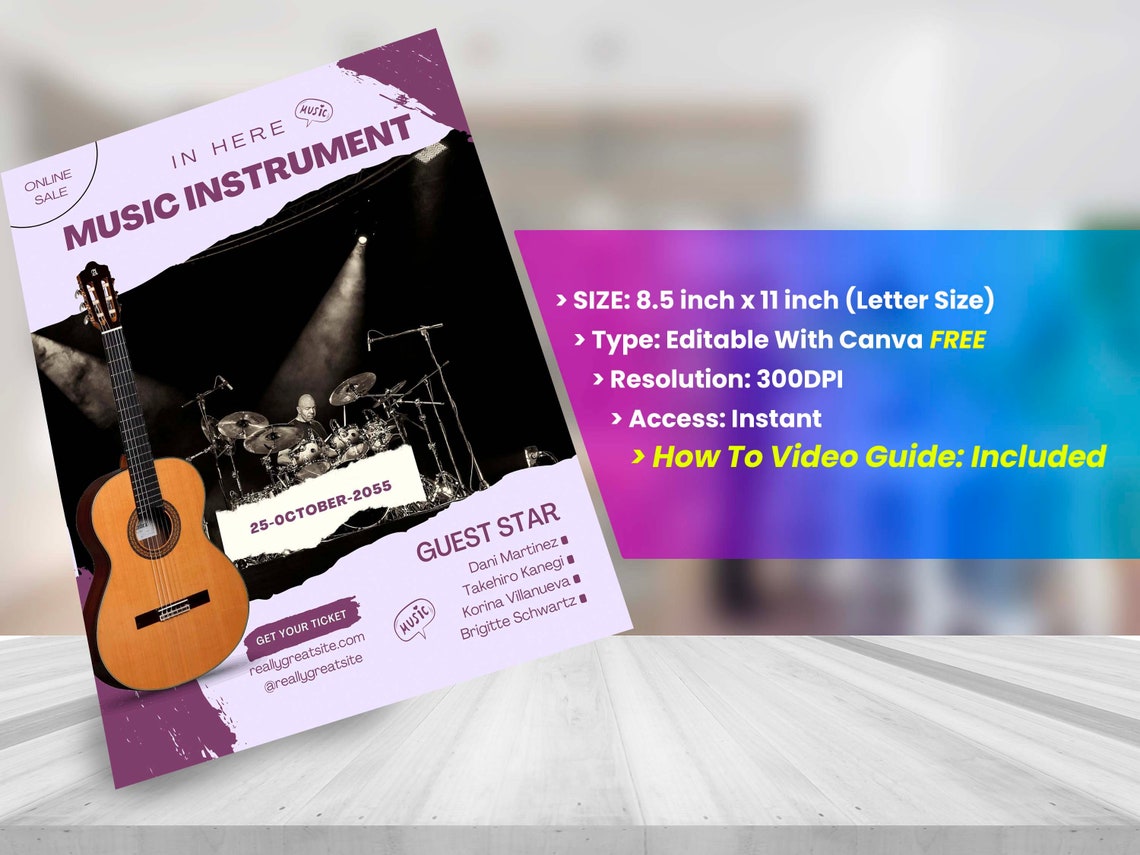 MUSIC INSTRUMENT FLYER Diy, Editable Canva Template, Printable & Social ...