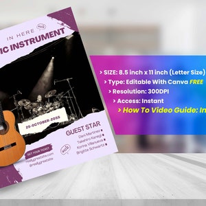 MUSIC INSTRUMENT FLYER Diy, Editable Canva Template, Printable & Social ...