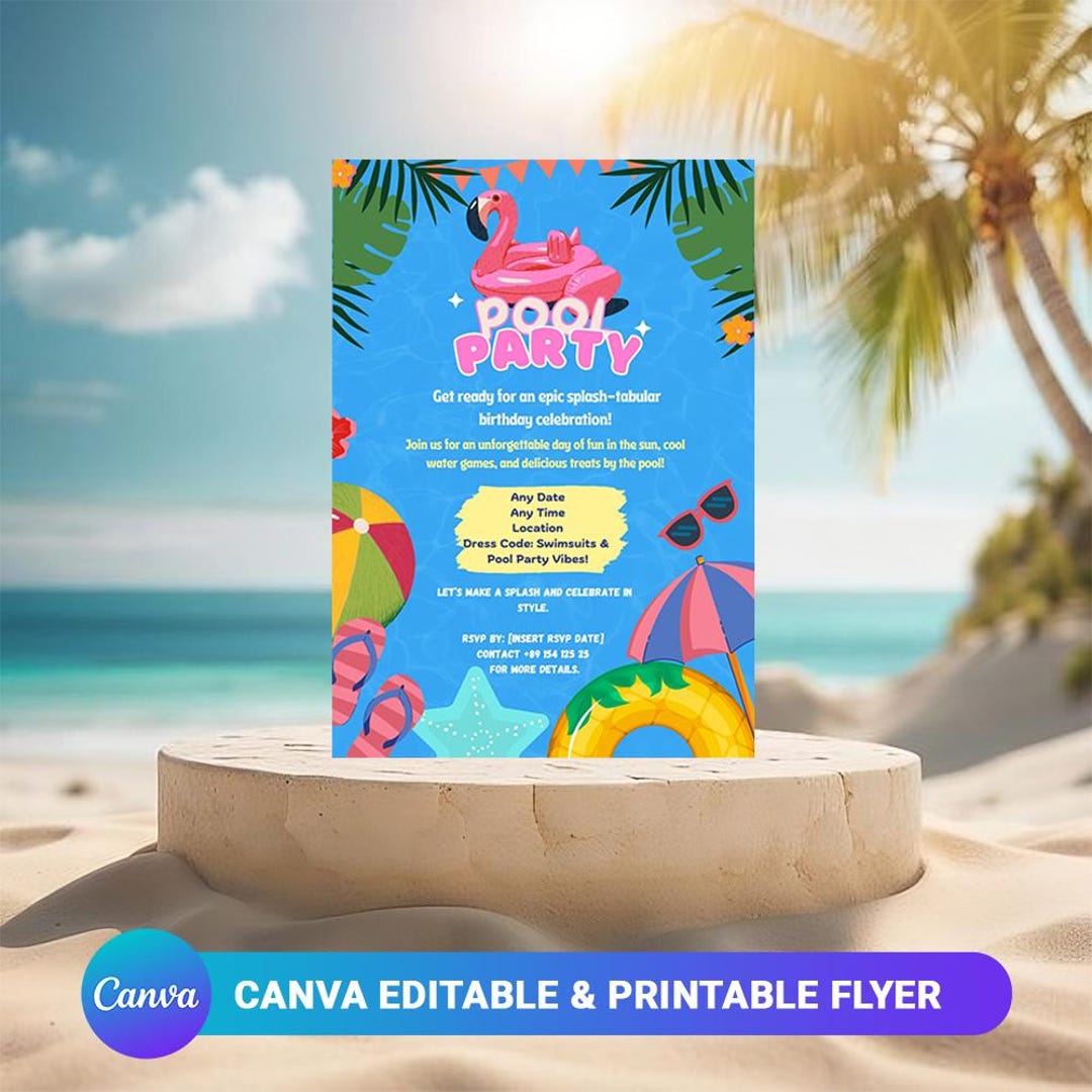 Customizable Pool Party Invitation Flyer Template - Editable Canva ...