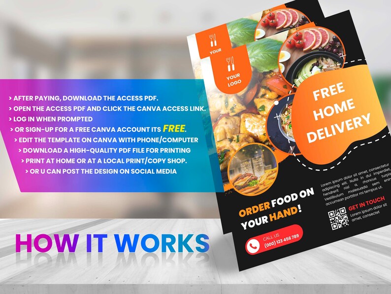 FOOD DELIVERY FLYER, Diy Editable Canva Template, Printable & Social ...