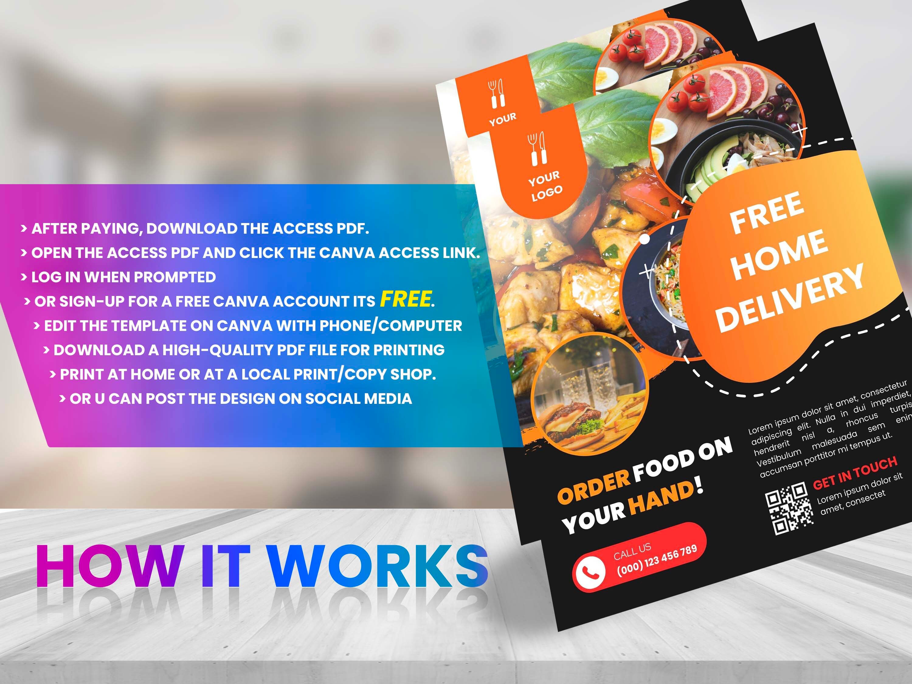 FOOD DELIVERY FLYER, Diy Editable Canva Template, Printable & Social ...