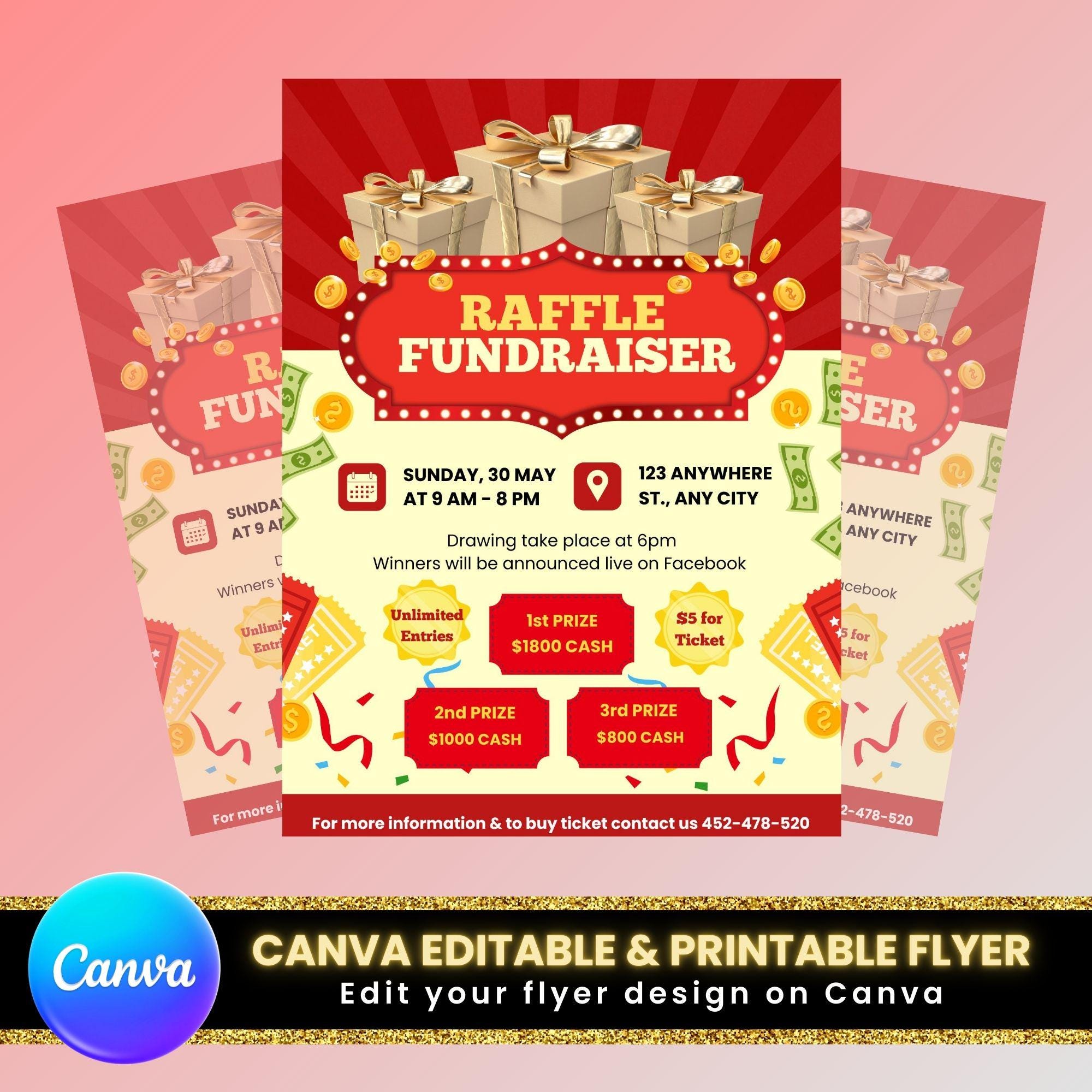 Editable Raffle Fundraiser Templates Flyer, Raffle Ticket Fundraiser ...