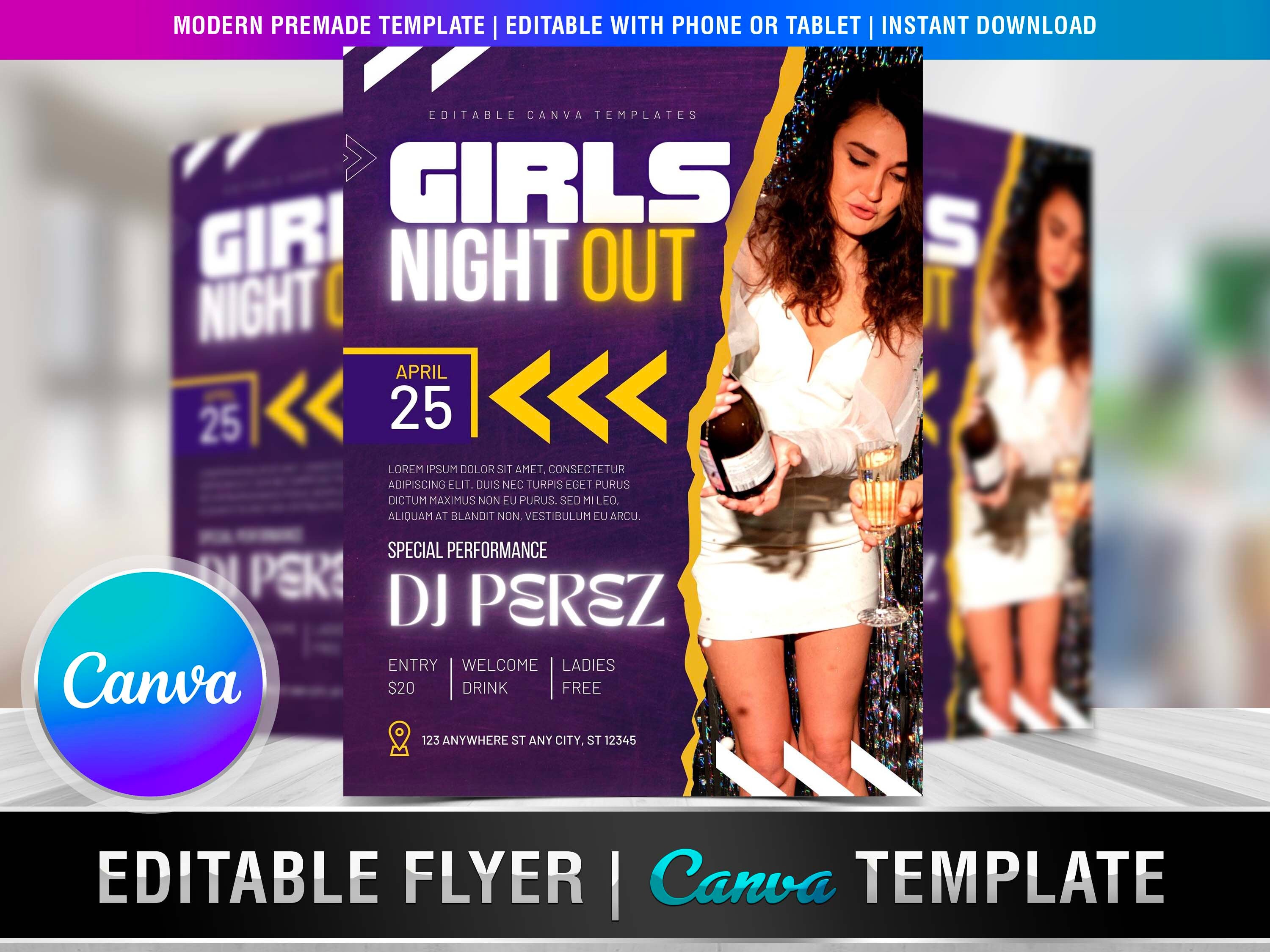 GIRLS NIGHT OUT Flyer Diy, Editable Canva Template, Printable & Social ...