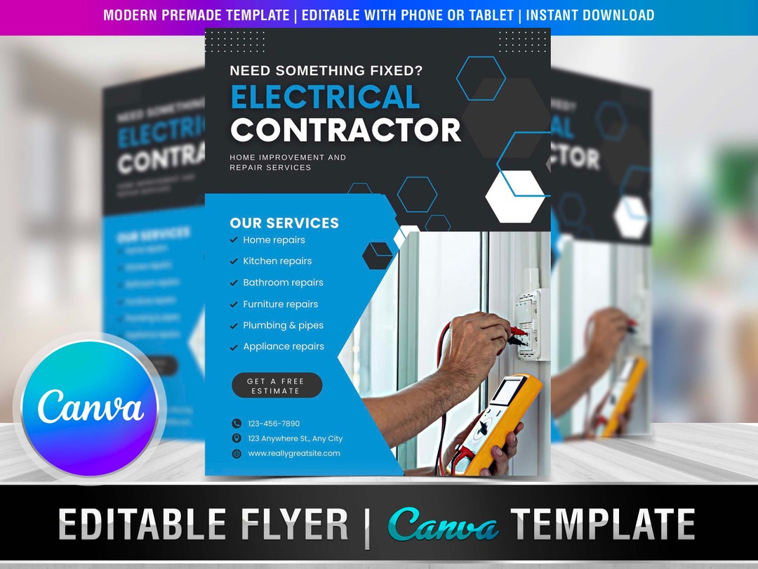 ELECTRICAL CONTRACTOR FLYERS Diy Editable Canva Template, Printable ...
