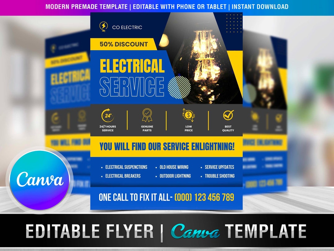 ELECTRICAL CONTRACTOR FLYERS Diy Editable Canva Template, Printable ...