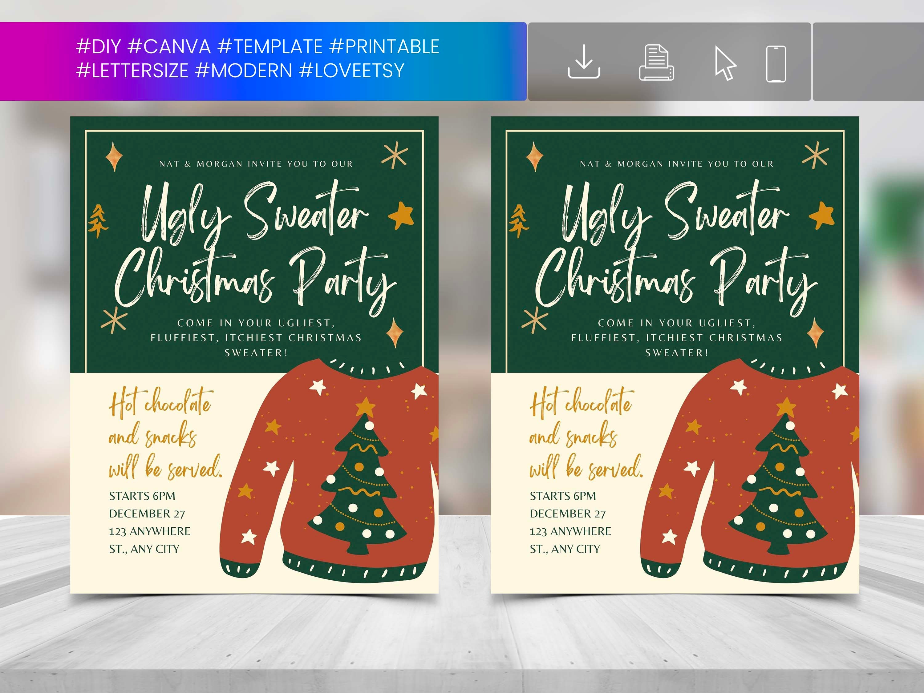 UGLY SWEATER FLYER Diy Editable Canva Template, Printable & Social ...