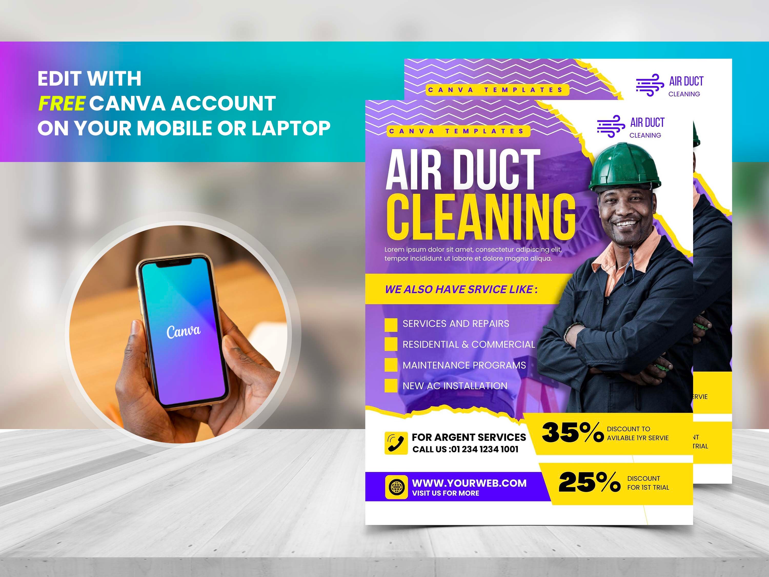 AIR DUCT CLEANING Flyer Diy Editable Canva Template, Printable & Social ...