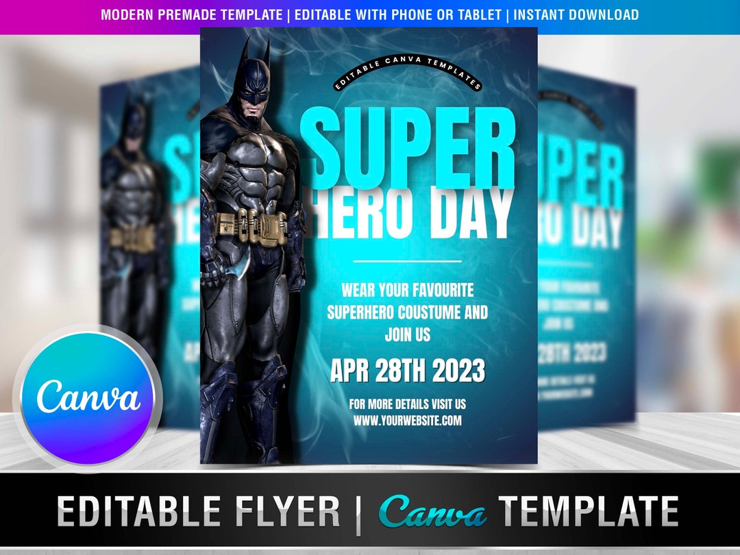 SUPER HERO FLYER Diy, Editable Canva Template, Printable & Social Media ...