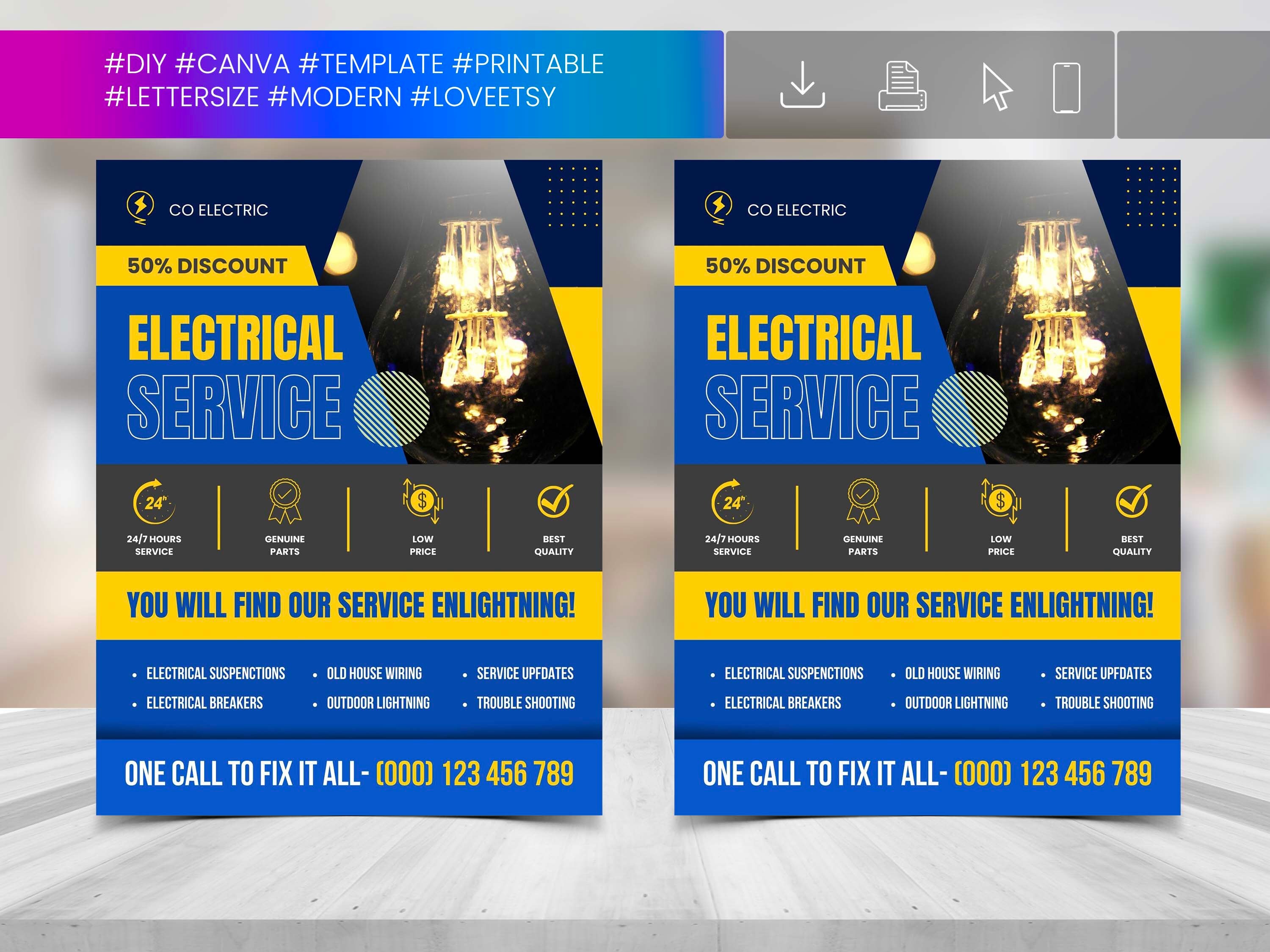 ELECTRICAL CONTRACTOR FLYERS Diy Editable Canva Template, Printable ...