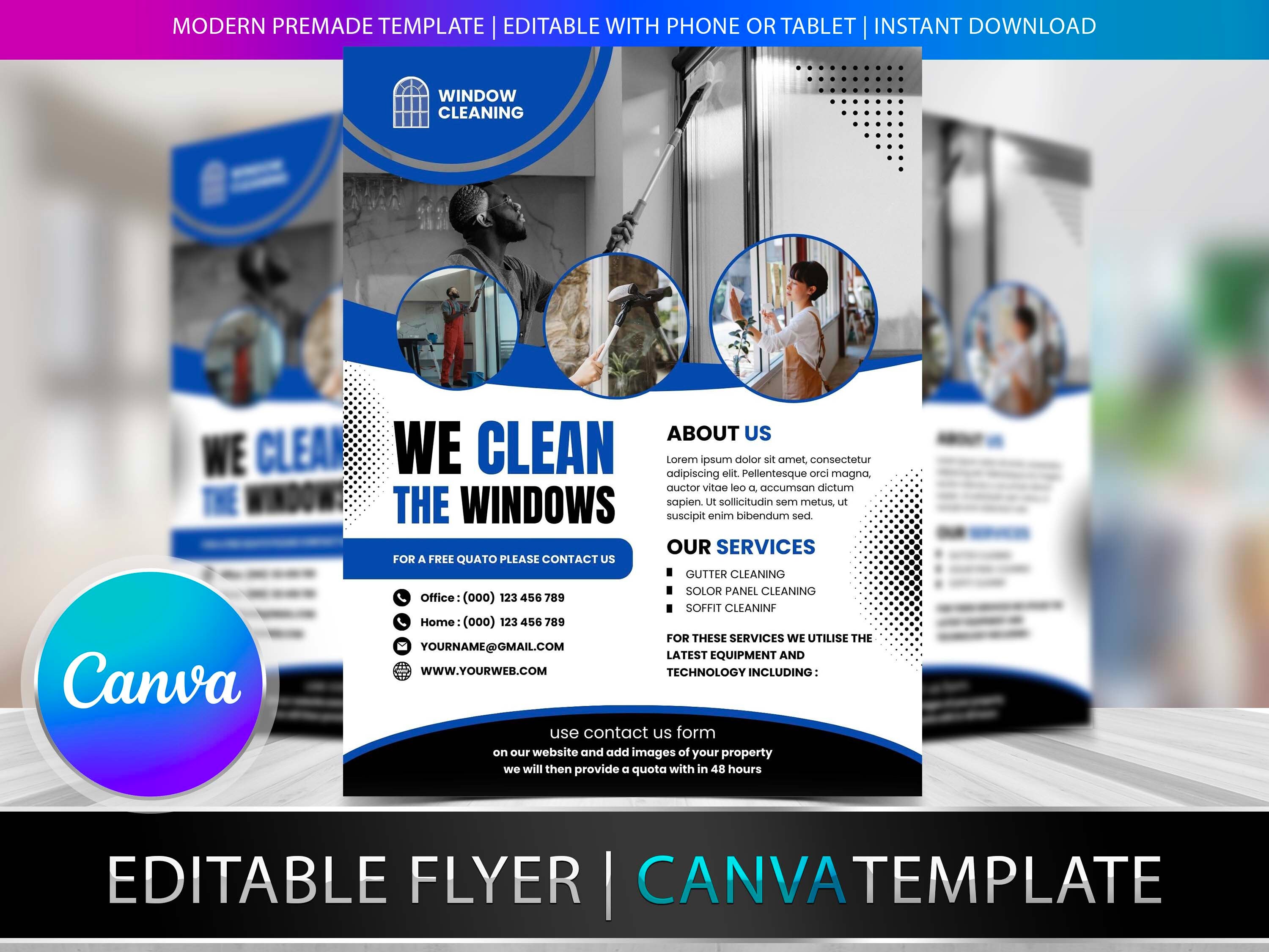 WINDOW CLEANING Flyer Diy Editable Canva Template, Printable & Social ...
