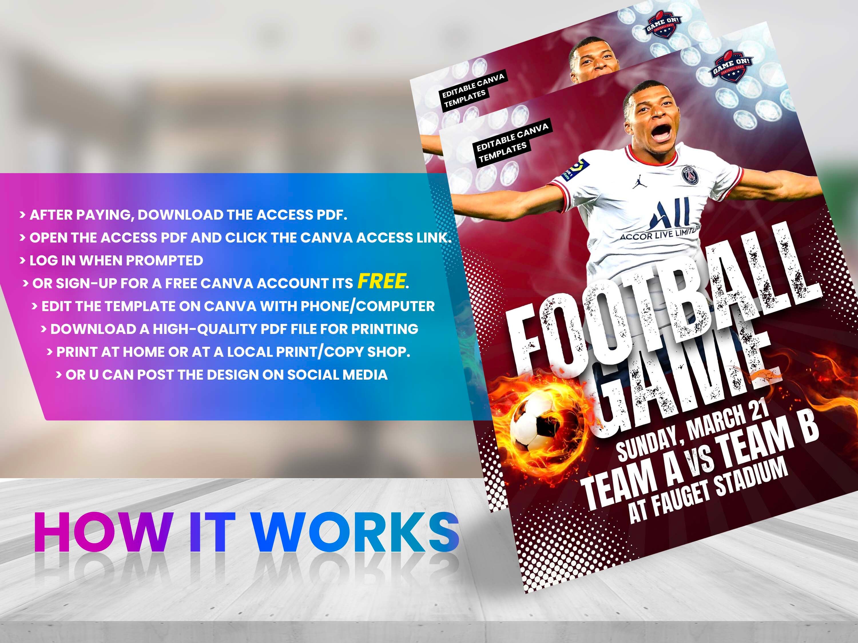 FOOTBALL FLYER DIY, Editable Canva Template, Printable & Social Media ...