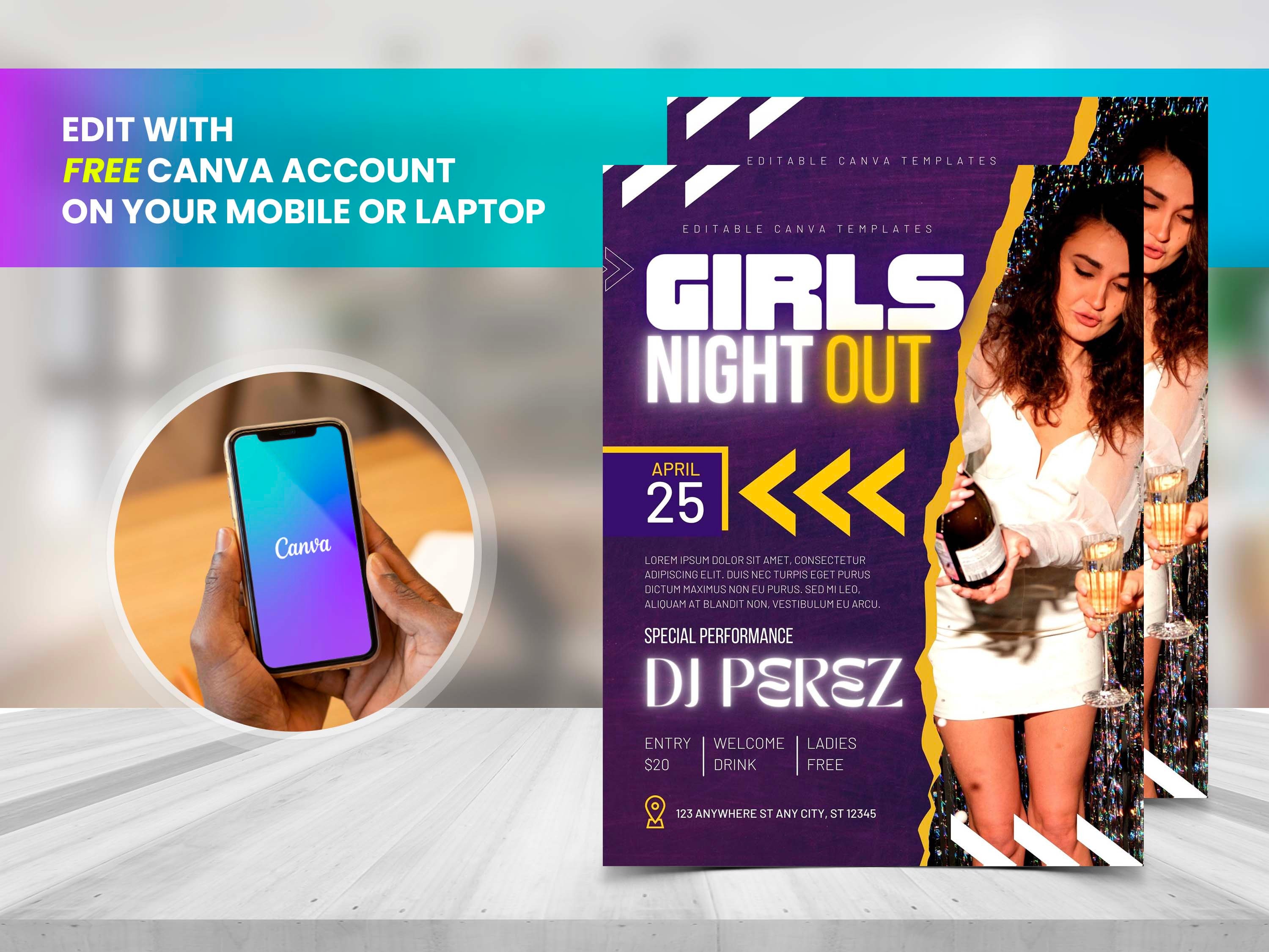 GIRLS NIGHT OUT Flyer Diy, Editable Canva Template, Printable & Social ...
