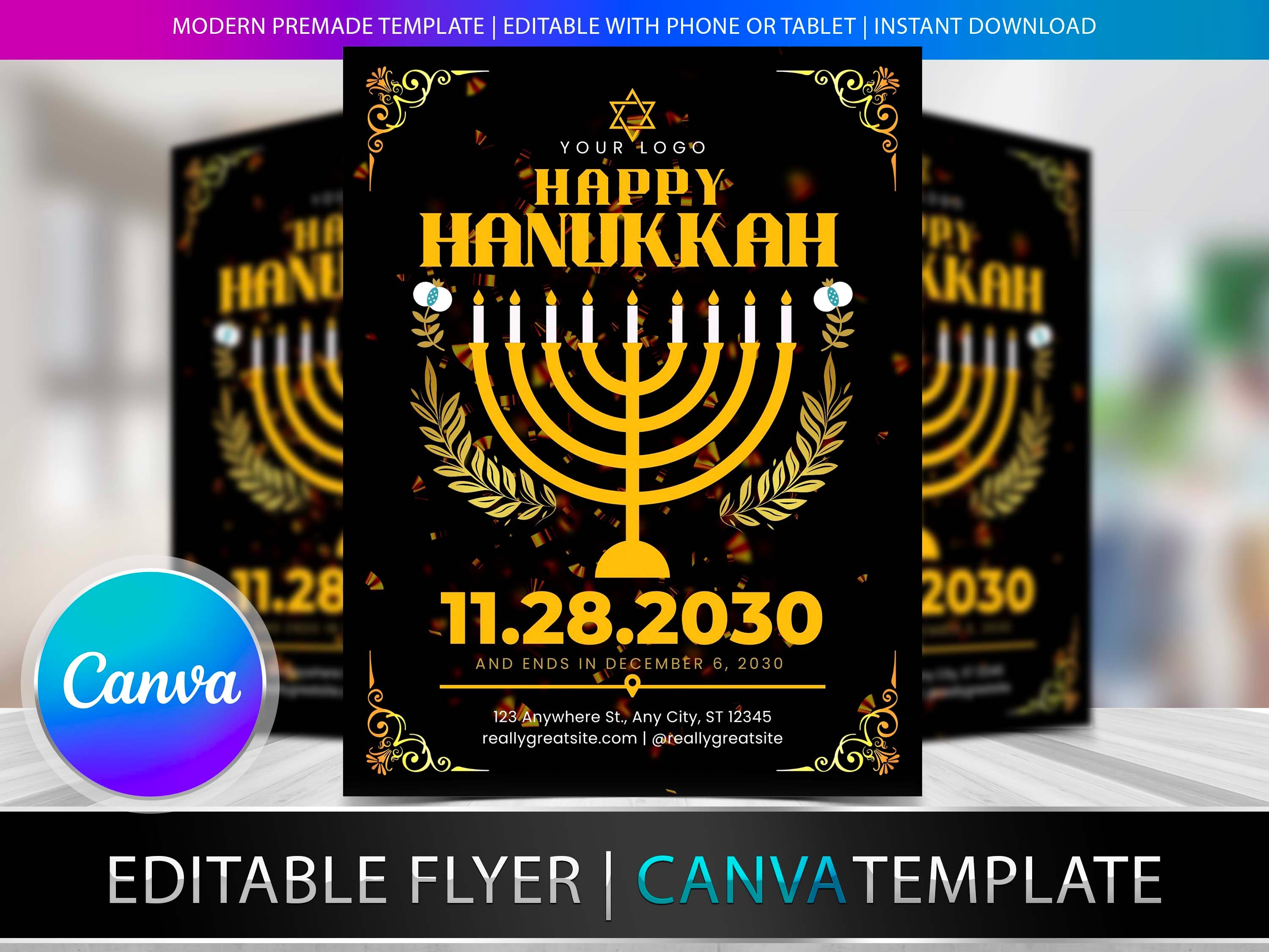 HANUKKAH FLYER DIY Editable Canva Template, Printable & Social Media ...