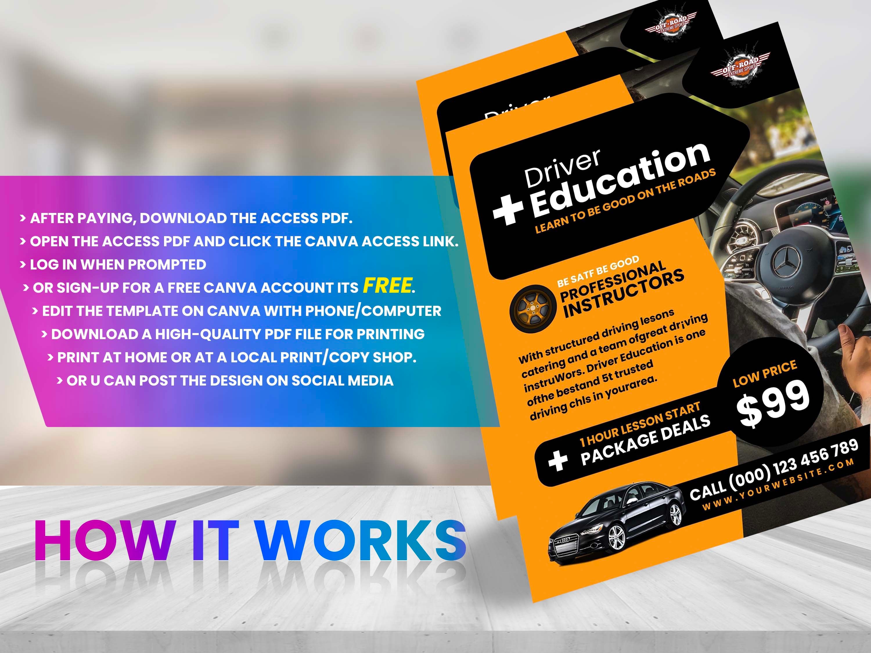 DRIVING SCHOOL SERVICE Flyer Diy Editable Canva Template, Printable ...