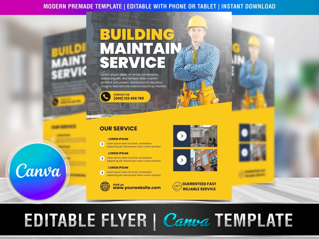 BUILDING MAINTENANCE SERVICE, Diy Editable Canva Template, Printable ...