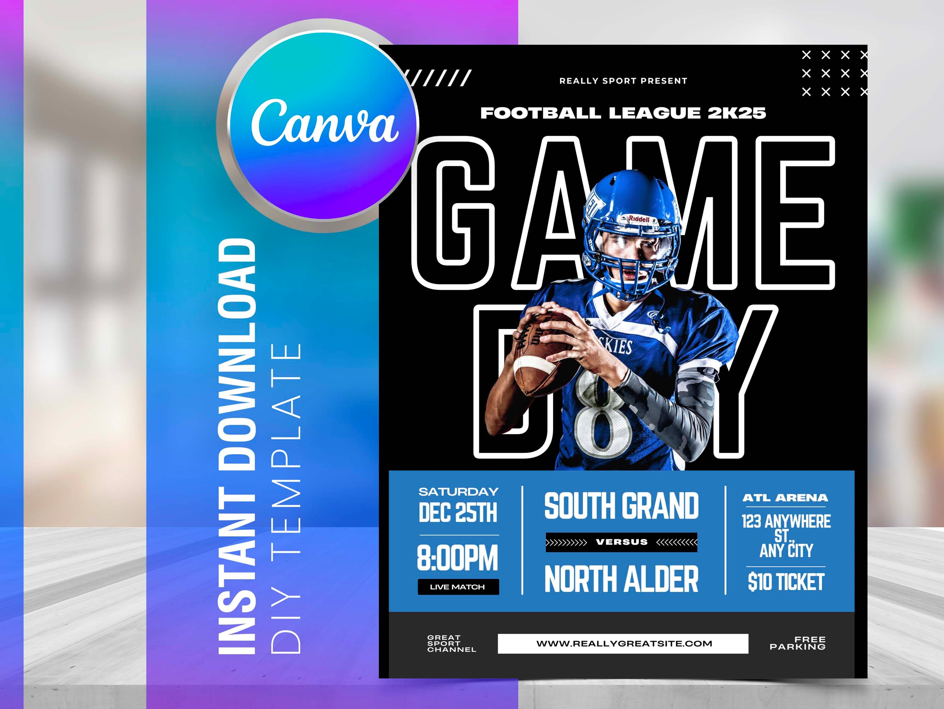 FOOTBALL FLYER DIY, Editable Canva Template, Printable & Social Media ...
