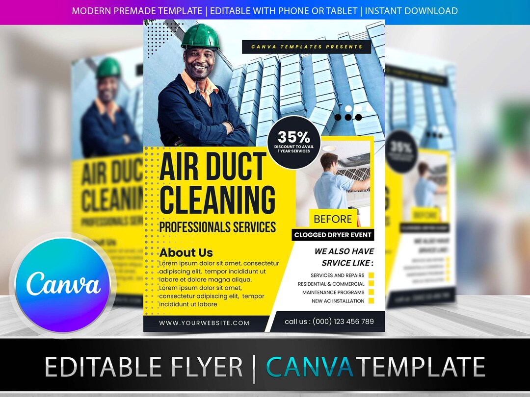 AIR DUCT CLEANING Flyer Diy Editable Canva Template, Printable & Social ...