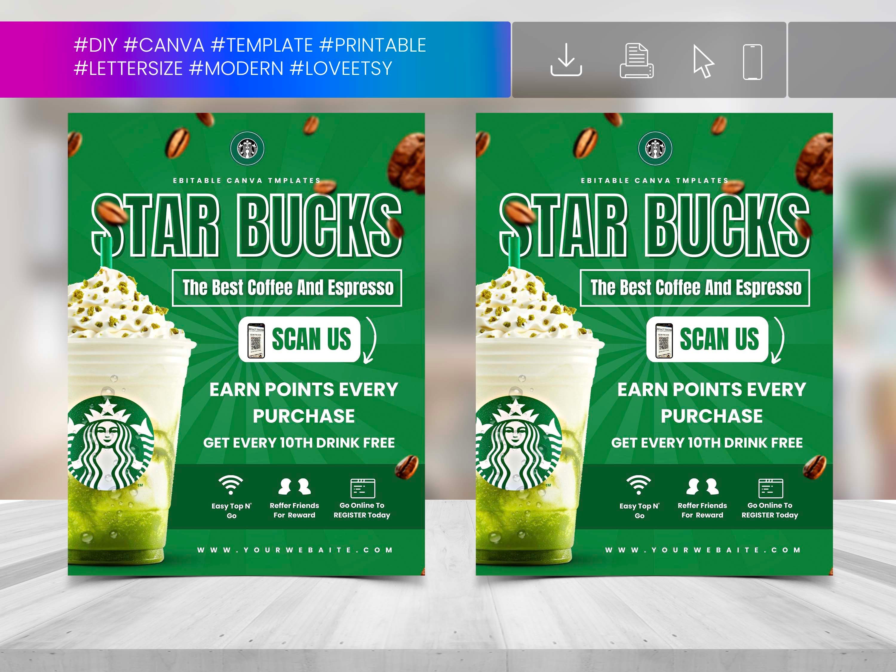 STARBUCKS FLYER DIY, Editable Canva Template, Printable & Social Media, Business Flyer, Coffee ...
