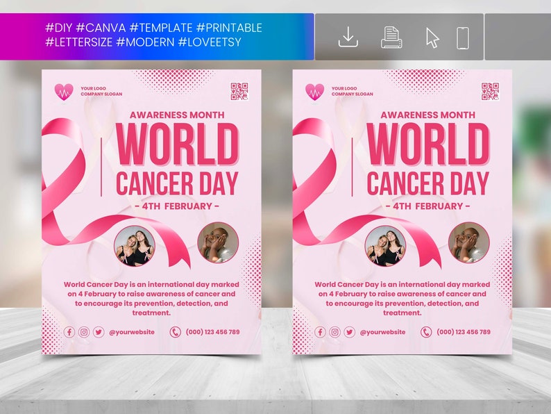 WORLD CANCER DAY Flyer Diy Editable Canva Template, Printable & Social ...